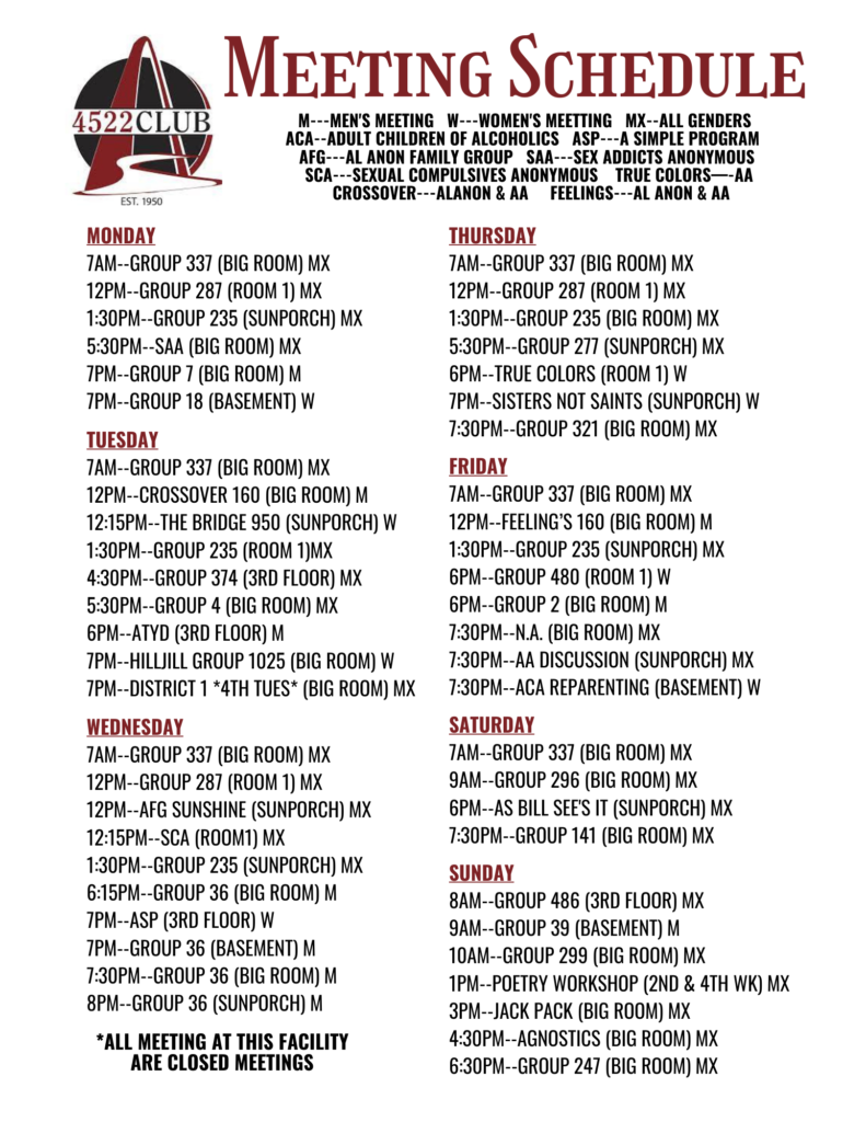 Meeting Schedule – Lindell Club